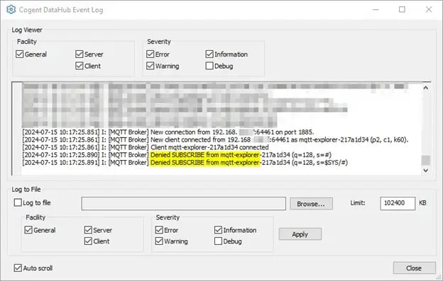 Securing your MQTT Data Access in Cogent DataHub V11